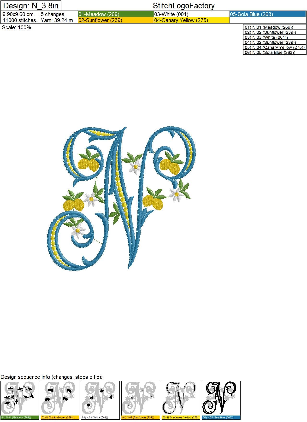 Vintage Old Monograms With Lemon, 26 Capital Letters, 4 Sizes, Machine ...