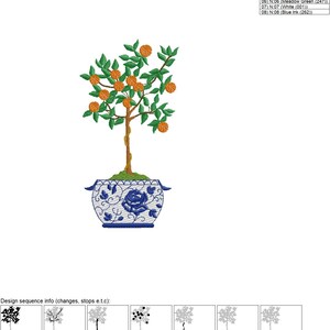 Orange Tree in a Chinoiserie Topiary, 3 Sizes, Machine Embroidery ...