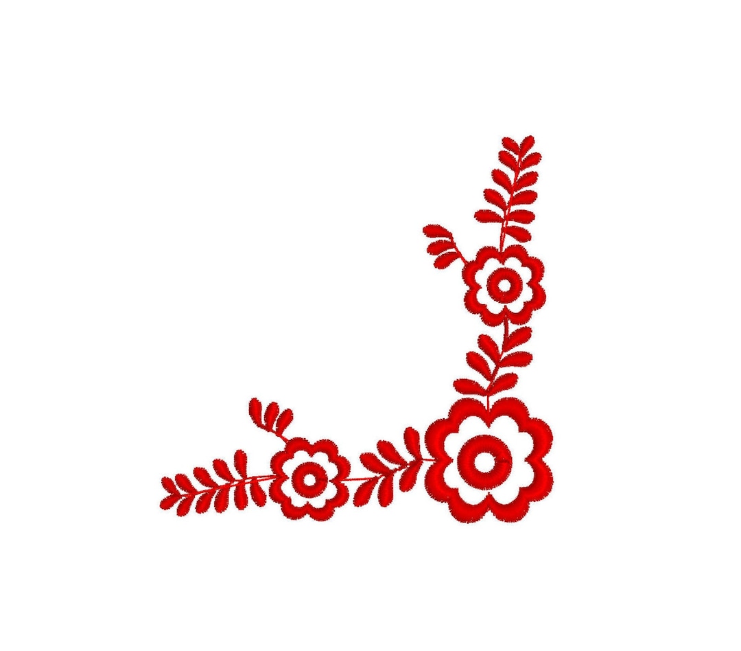 Folk Flowers Corner, Floral Croner, 5 Sizes Machine Embroidery Designs ...