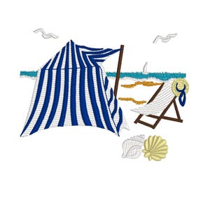 French Cabana Beach Scene, Beach Hut, Shell, Seaside, 5 Sizes Machine ...