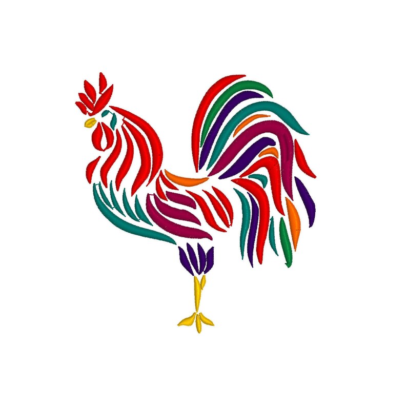 Colorful Rooster, 3 Sizes Machine Embroidery Designs Instant Download ...
