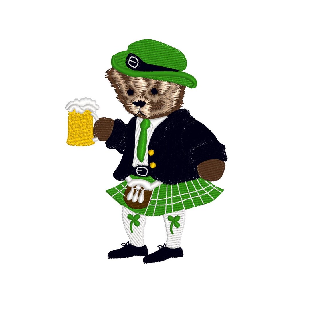 Teddy Bear Saint Patrick, Irish Bear With Beer, 3 Sizes, Machine ...