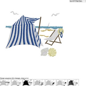 French Cabana Beach Scene, Beach Hut, Shell, Seaside, 5 Sizes, Machine ...