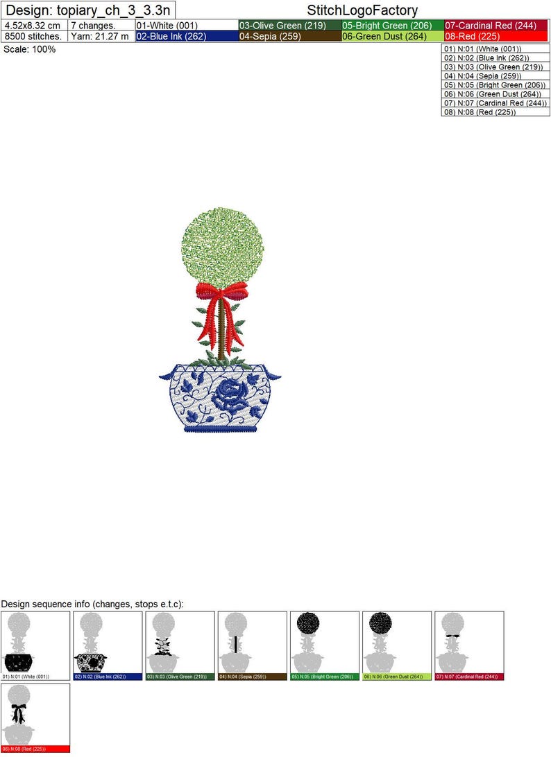 Set of 3 Chinoiserie Topiary, 3 Sizes Each, Machine Embroidery Designs ...