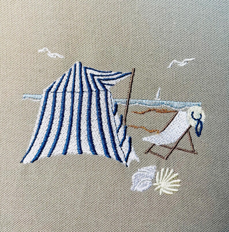 French Cabana Beach Scene, Beach Hut, Shell, Seaside, 5 Sizes, Machine ...