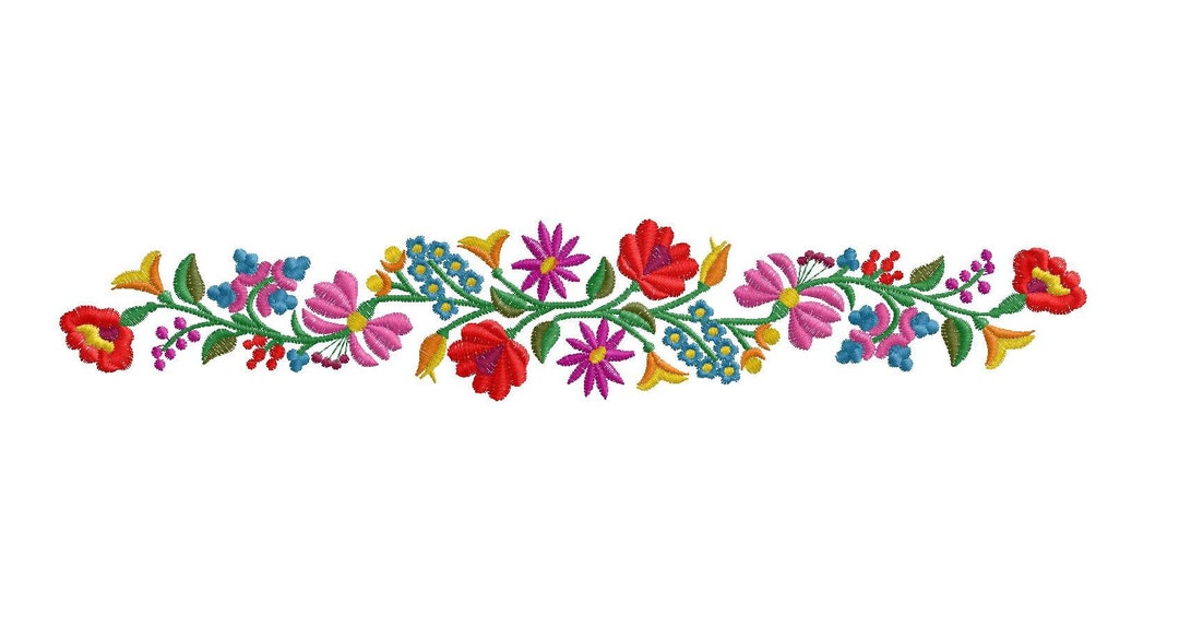 Vintage Folk Flowers Border, 4 Sizes, Machine Embroidery Designs - Etsy