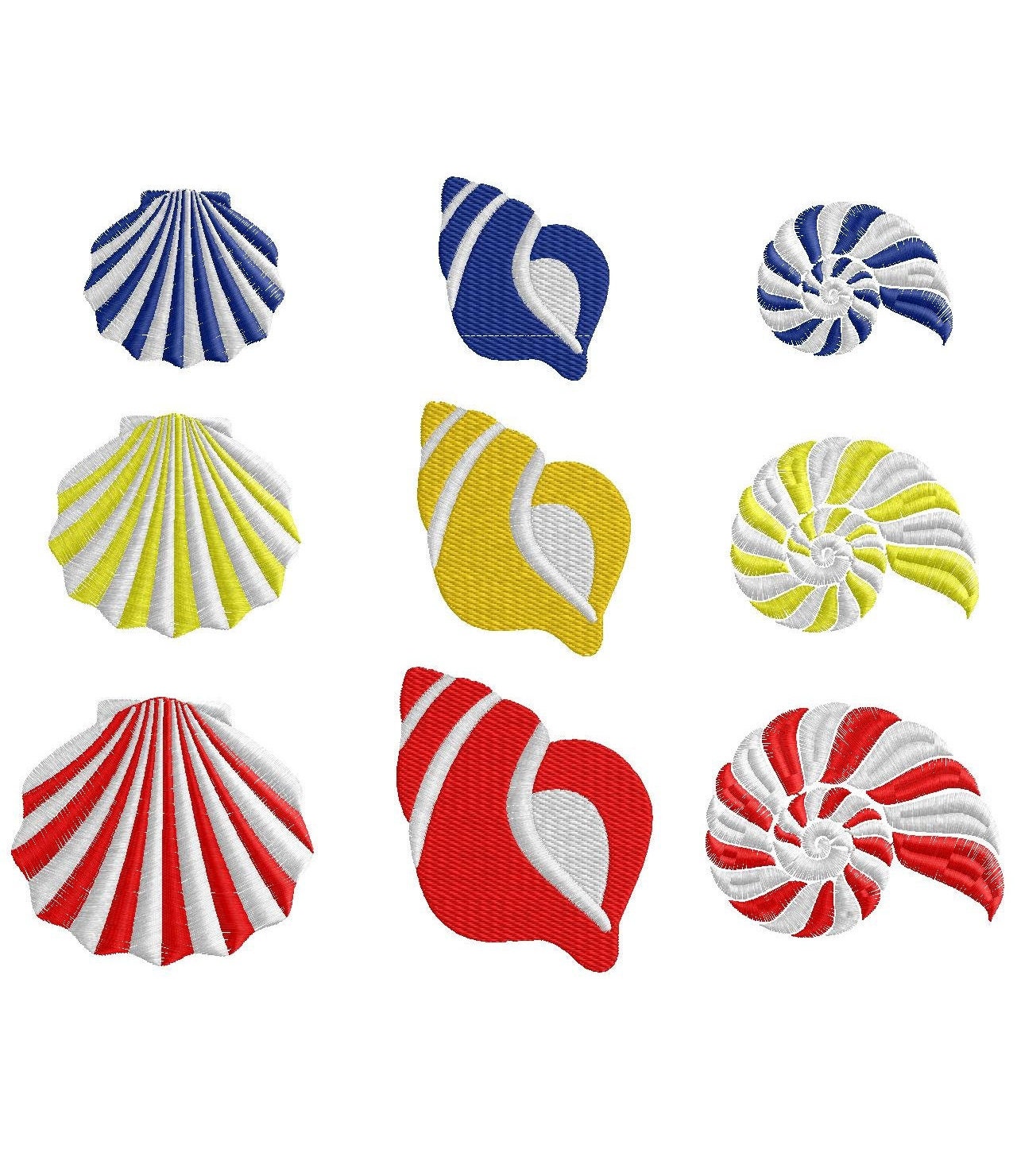 3 Different Shells in 2 Colors, 3 Sizes Each, Machine Embroidery ...