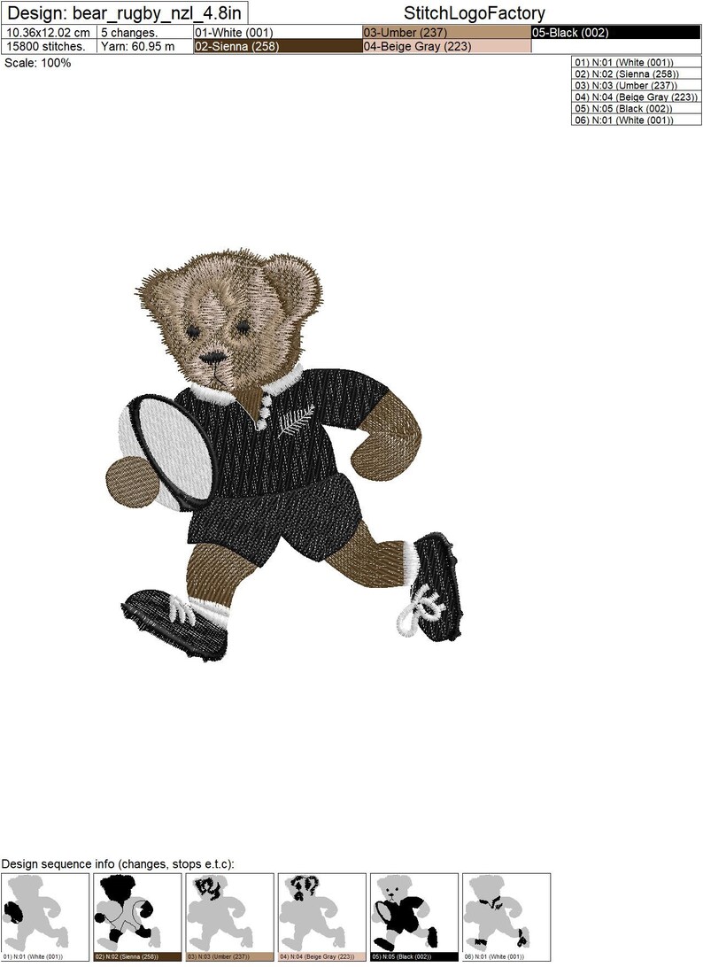Teddy Bear Rugby Player All Blacks, 3 Sizes, Machine Embroidery Designs ...