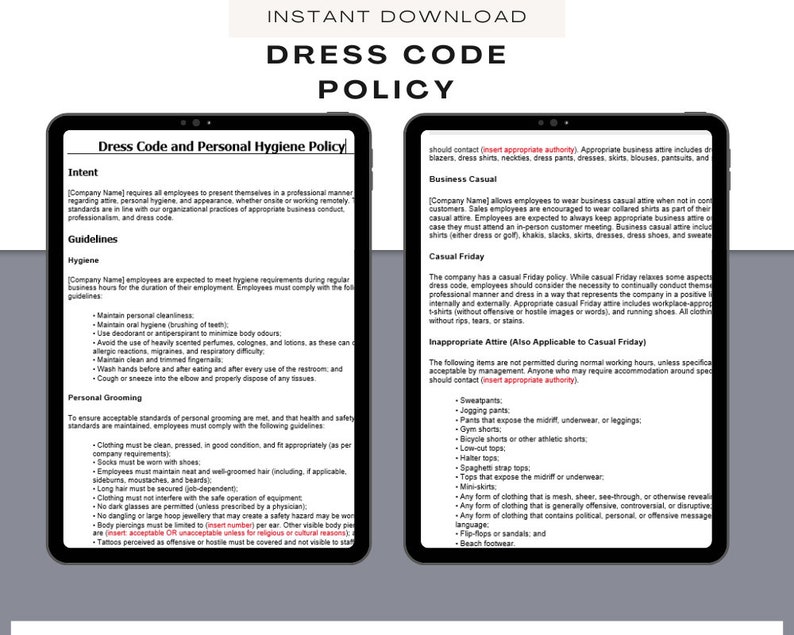 Dress Code Policy ǀ Small Business HR Forms ǀ Employee Contract ǀ Human ...