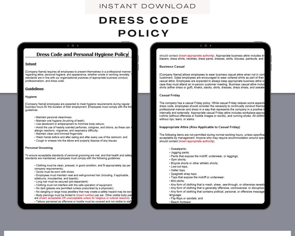 Dress Code Policy ǀ Small Business HR Forms ǀ Employee Contract ǀ Human ...