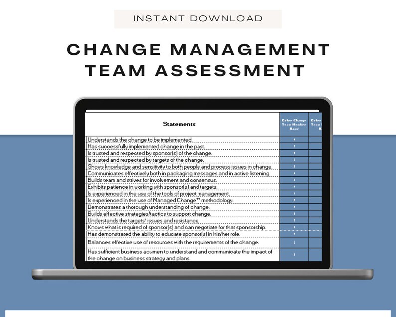 Change Management Assessment for Team ǀ Project Management ǀ HR Forms ǀ ...