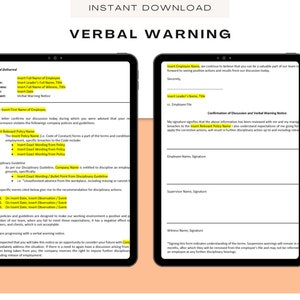 Verbal Warning Template | Human Resources Template | Editable in MS ...