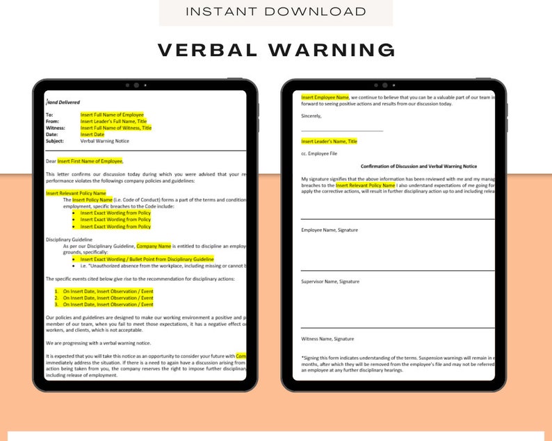 Verbal Warning Template | Human Resources Template | Editable in MS ...