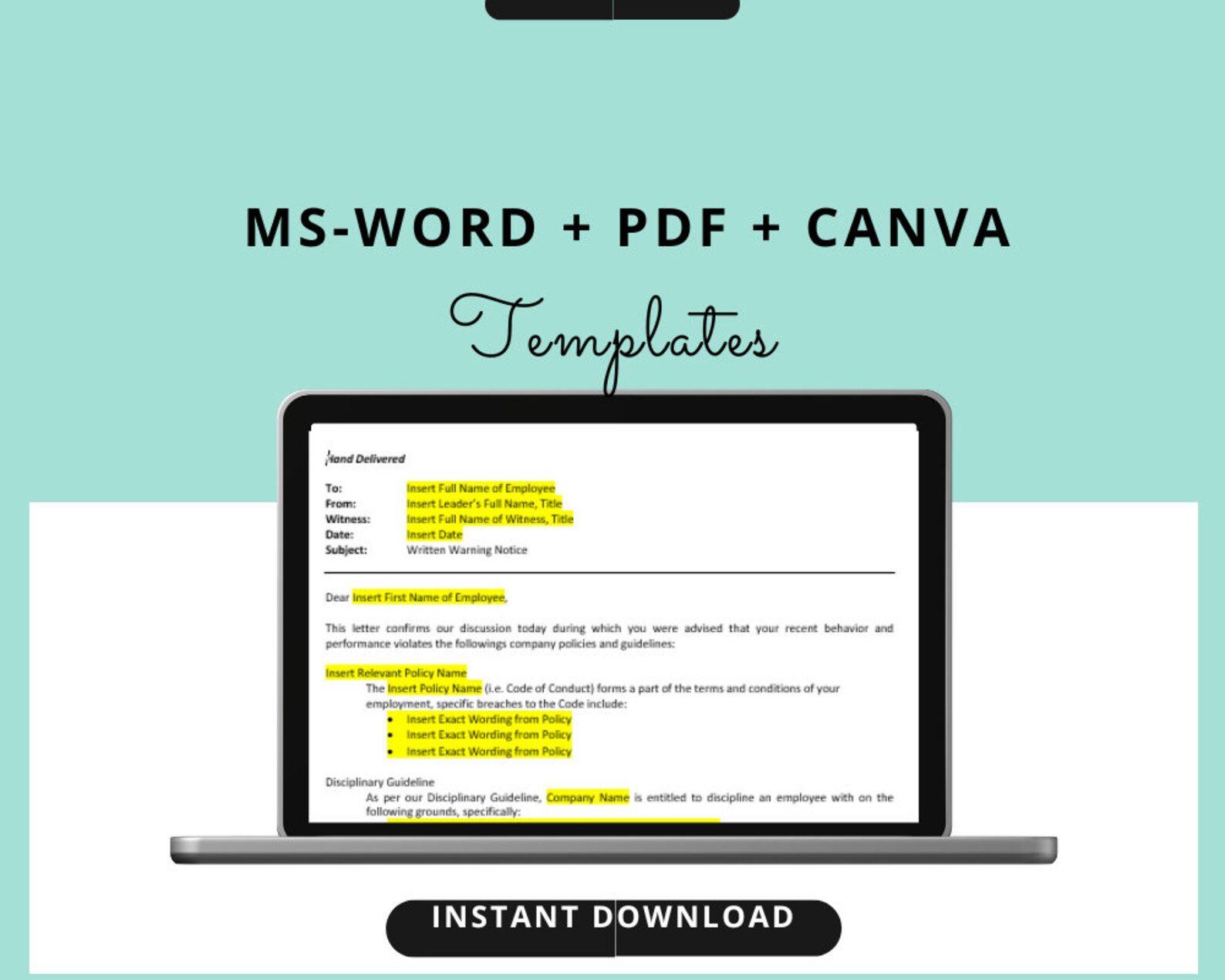Written Warning Template Human Resources Template Editable in MS Word ...