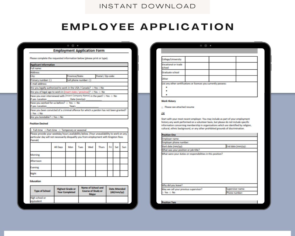 Employee Application | Interview Template | Human Resources Template ...