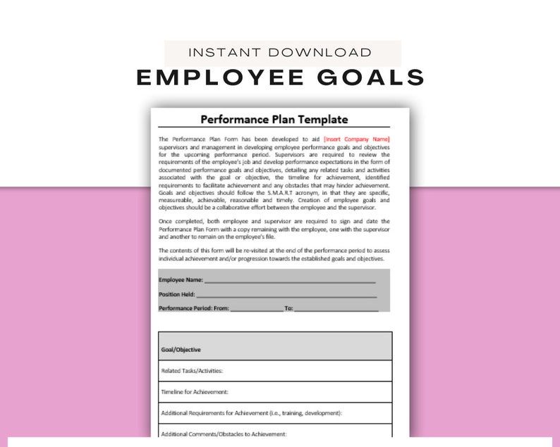 Employee Goal Template | Performance Evaluation Form (digital Download ...