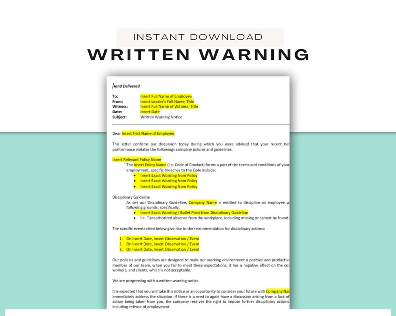 Written Warning Template | Human Resources Template | Editable in MS ...