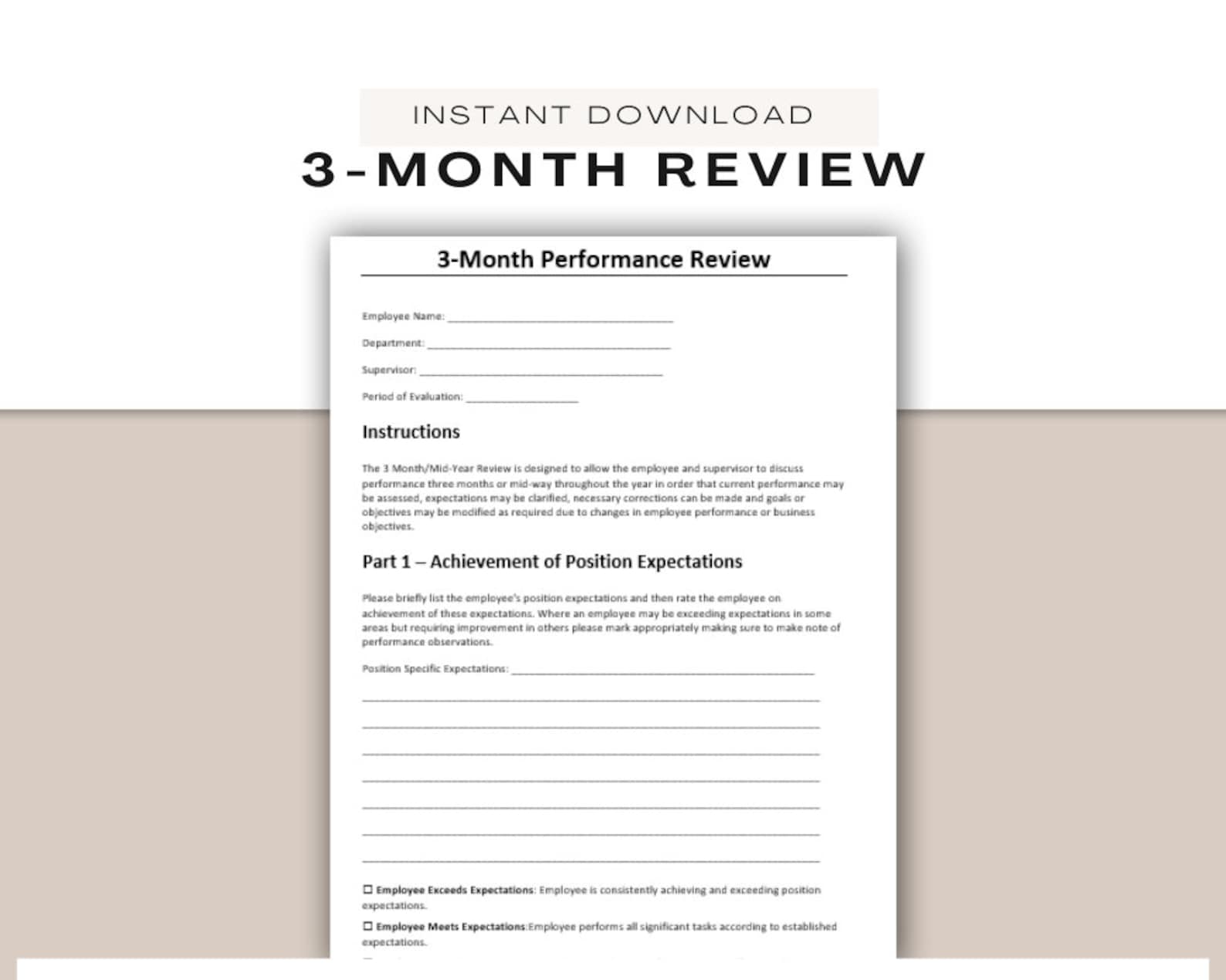 Employee Review Template | Probationary Review | Human Resources ...