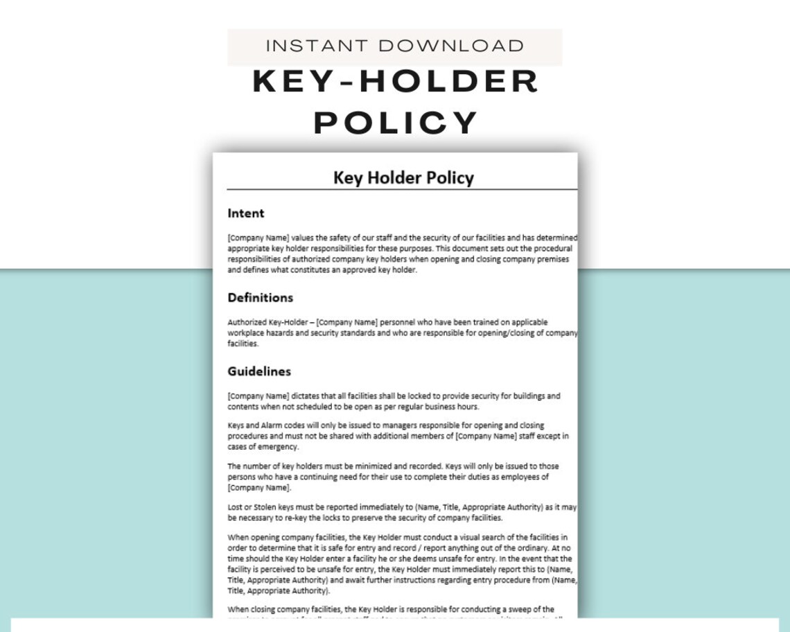 Key Holder Policy ǀ New Hire Paperwork ǀ Human Resources Forms ǀ HR ...