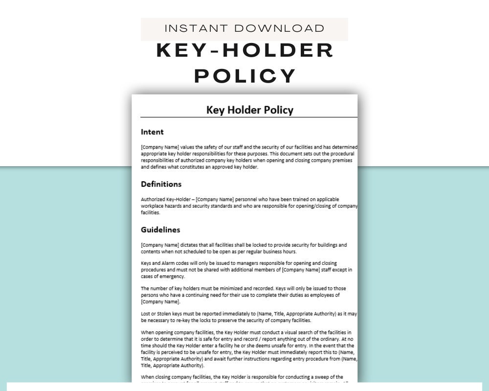 Key Holder Policy ǀ New Hire Paperwork ǀ Human Resources Forms ǀ HR ...