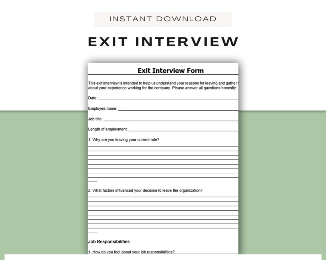 Exit Interview for Employee Human Resources Editable in MS Word, PDF ...