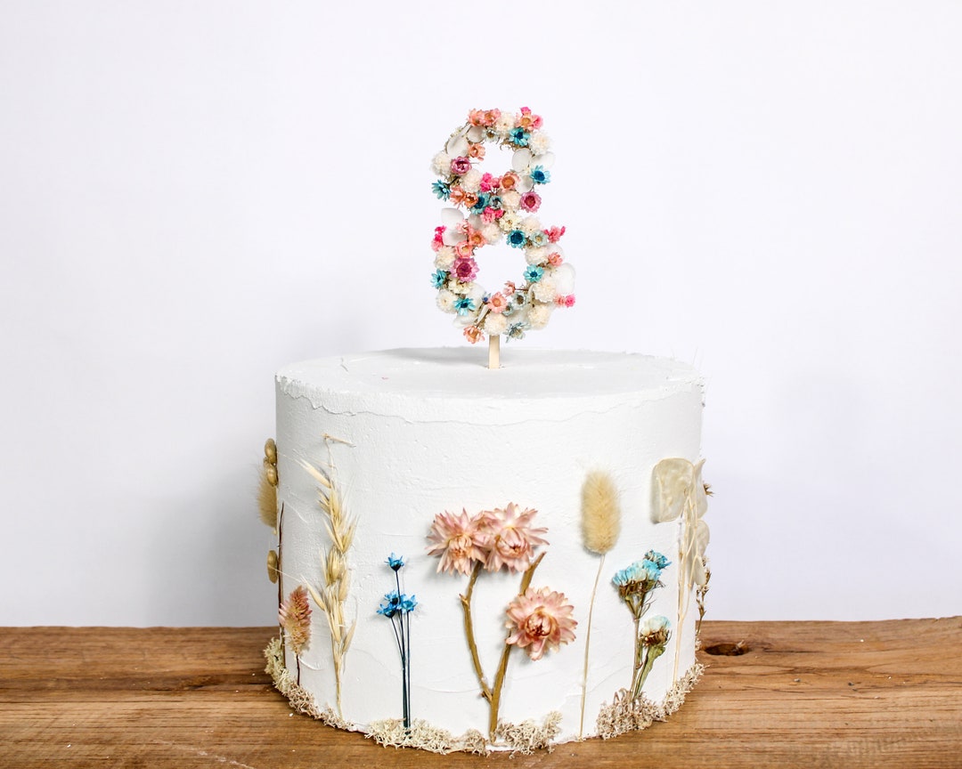 Personalized Dried Flowers Number Cake Topper Hanami Birthday ...