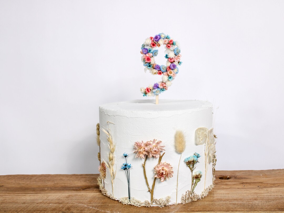 Personalized Dried Flowers Number Cake Topper Hanami Birthday ...