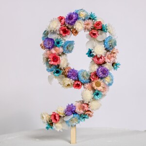 Personalized Dried Flowers Number Cake Topper Hanami Birthday ...
