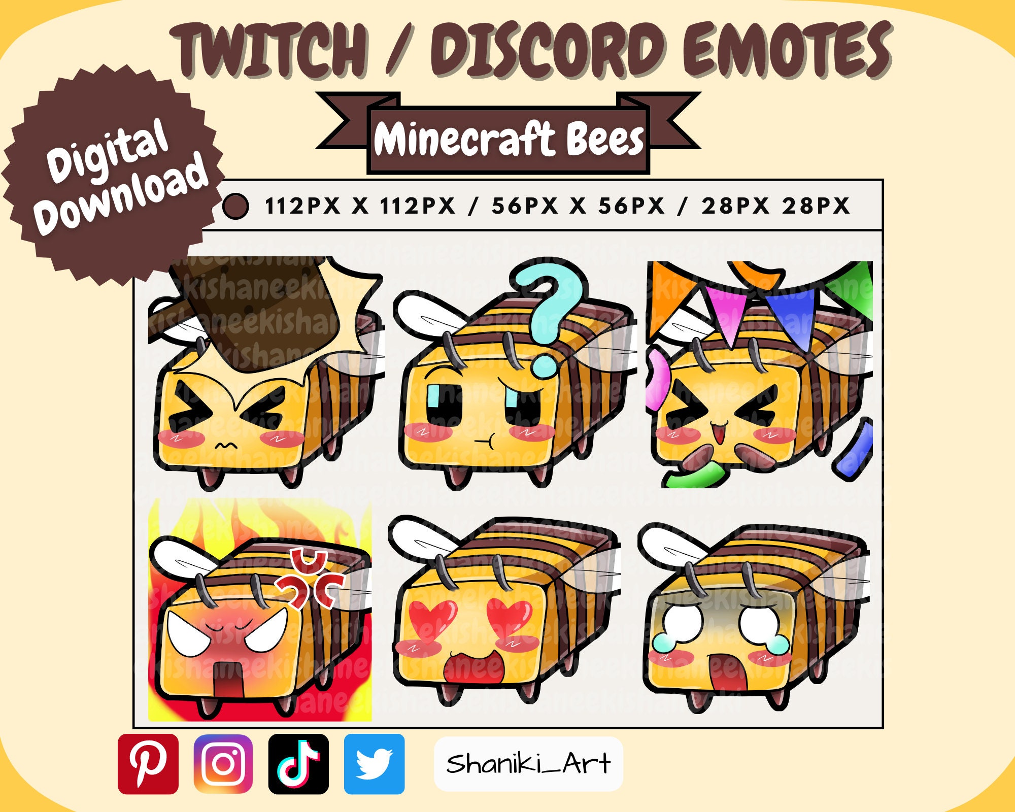 Cute Kawaii Minecraft Bee Video Game Emotes Set for Twitch, Discord ...