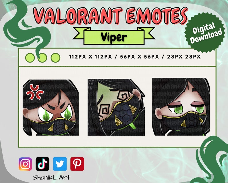 Cute Kawaii Chibi Funny Valorant Viper Emotes Set for Twitch, Discord ...