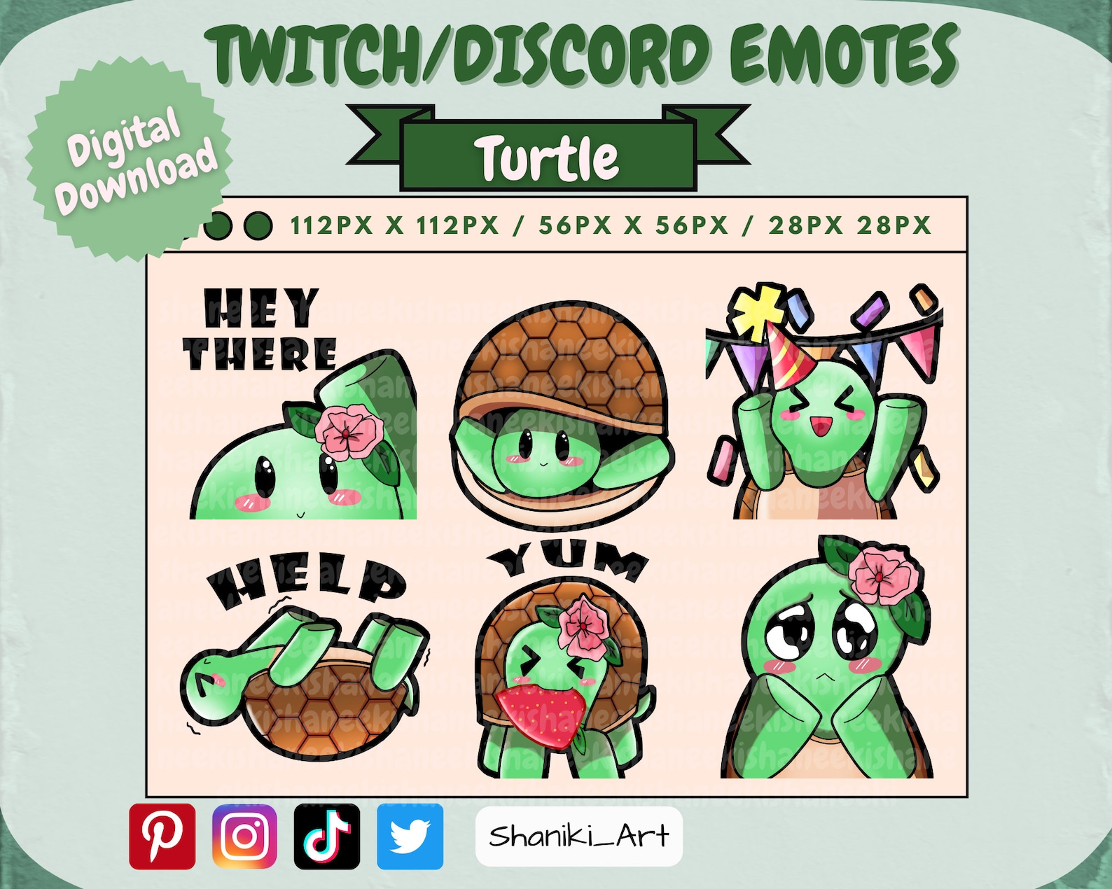 Cute Kawaii Chibi Turtle Emotes Set Pack of 6 for Twitch, Discord ...