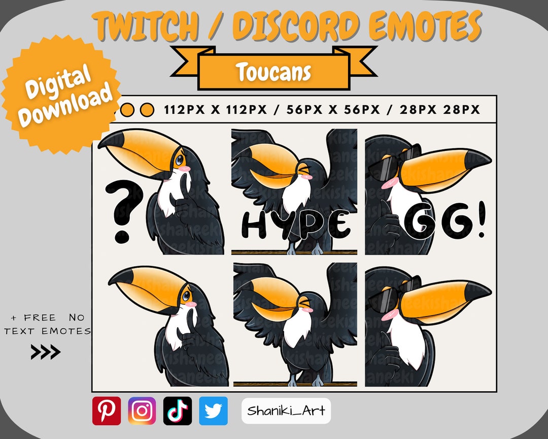 Cute Kawaii Chibi Funny Toucan Bird Emotes Streaming Set for Twitch ...