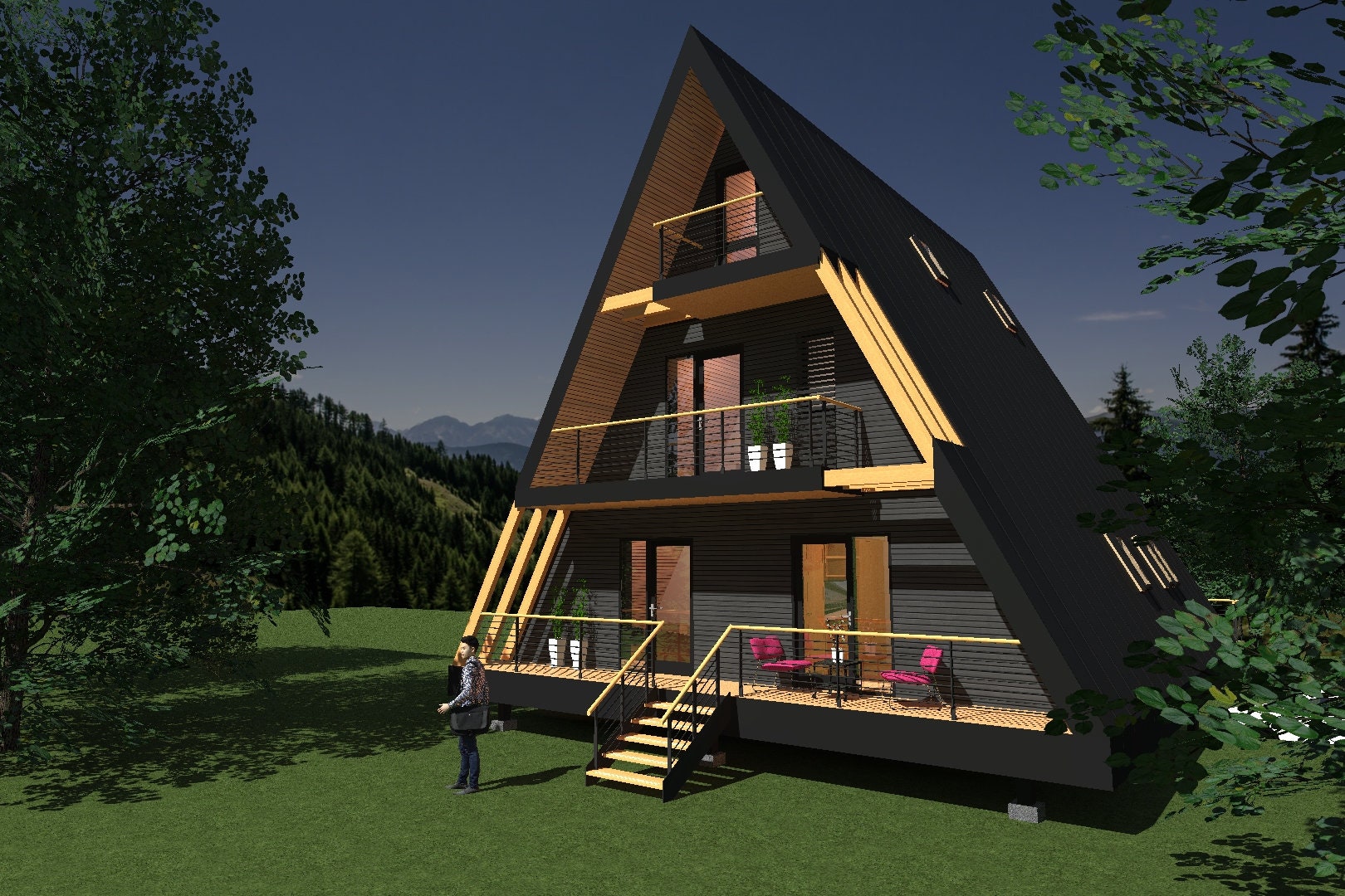 A-frame House Plans Architectural Plans 10 X 14 Mt With 4 Bedrooms. Pdf ...