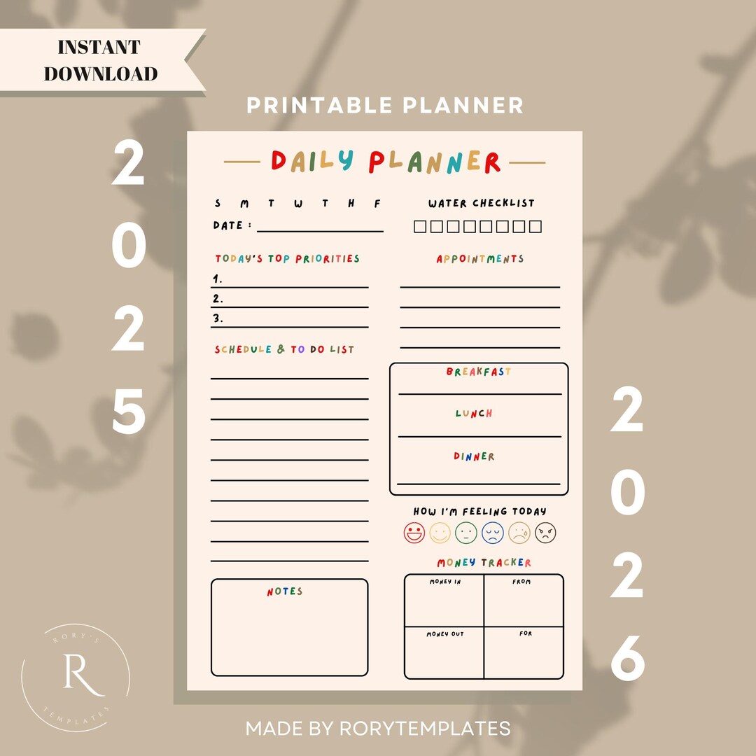 Rainbow Daily Planner Printable: All-in-one Organizer (PDF File) - Etsy
