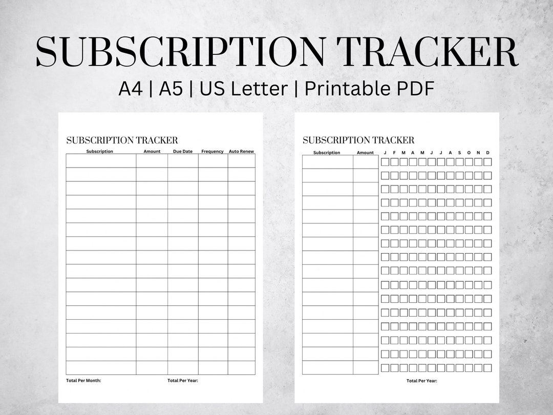 Subscription Tracker Printable Subscription Log Membership Tracker A4 ...