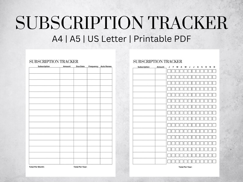 Subscription Tracker Printable Subscription Log Membership - Etsy