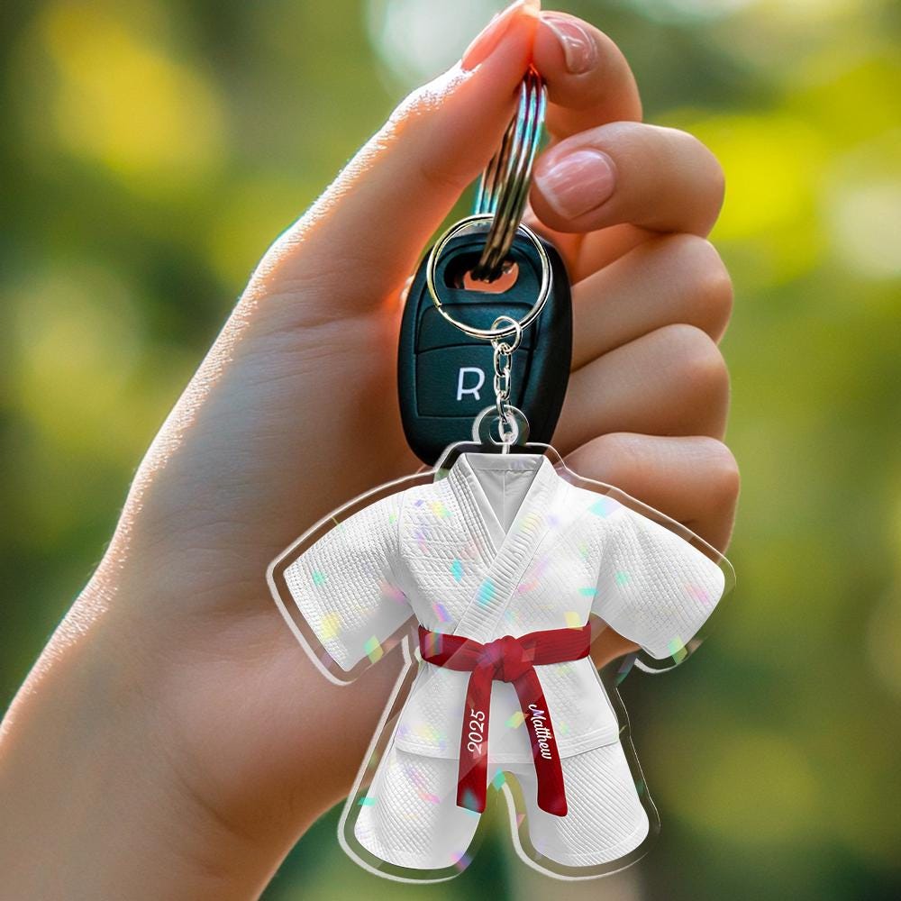Personalized Martial Arts Uniform Keychain, Custom Karate Gi Keyring ...