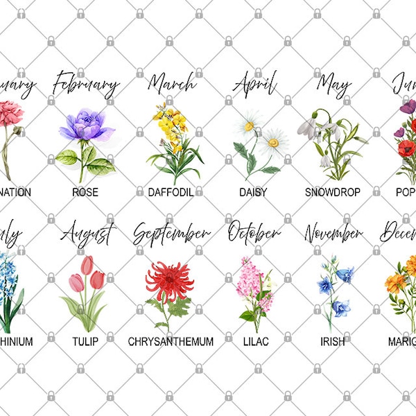 Birth Month Flower With Name - Etsy