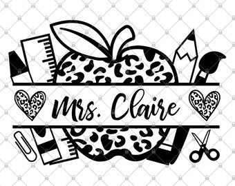 Custom Teacher Name Svg, Teacher Leopard Png, Teacher Split Monogram ...