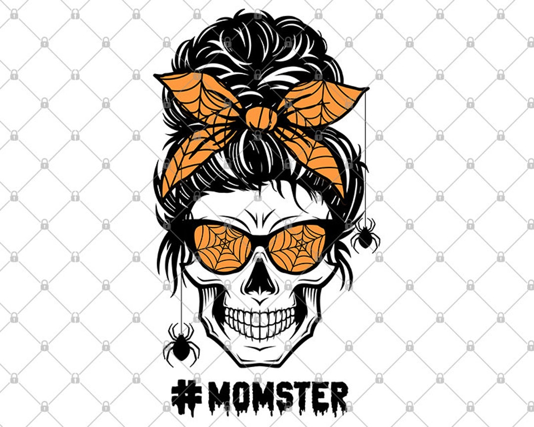 Momster Halloween Costume Png, Skull Mom Messy Hair Bun Monster Png ...
