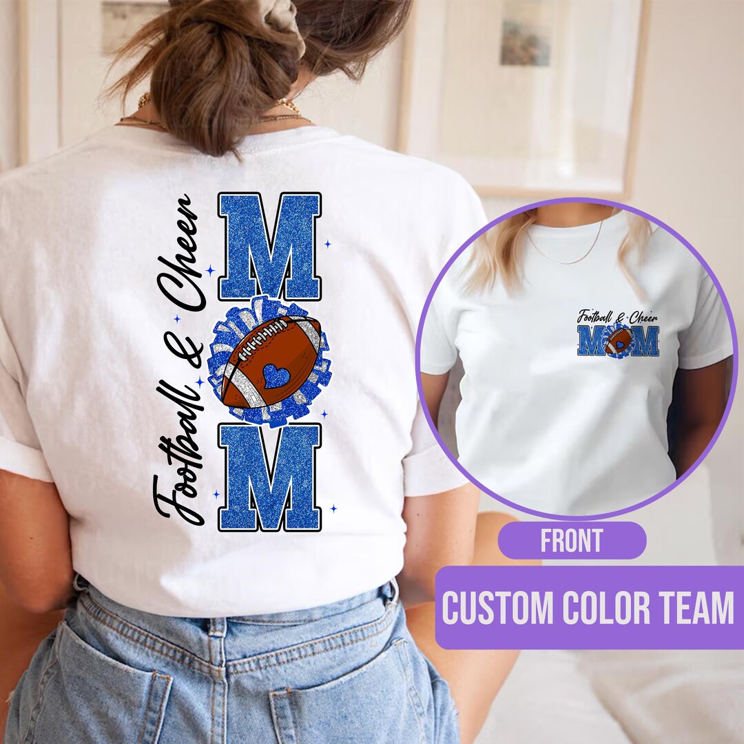 Football and Cheer Mom T-shirt, Glitter Royal Blue Football Mom Shirt ...