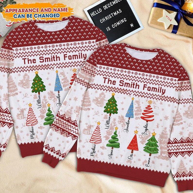Personalized Family Tree Ugly Christmas Sweater | Custom Name Xmas Tree ...