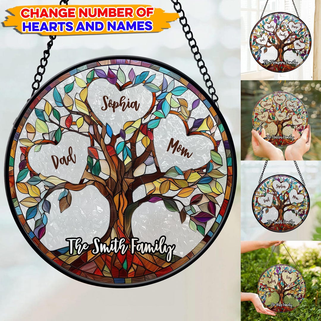 Personalized Stained Glass Window Hanging Suncatcher, Family Tree of ...
