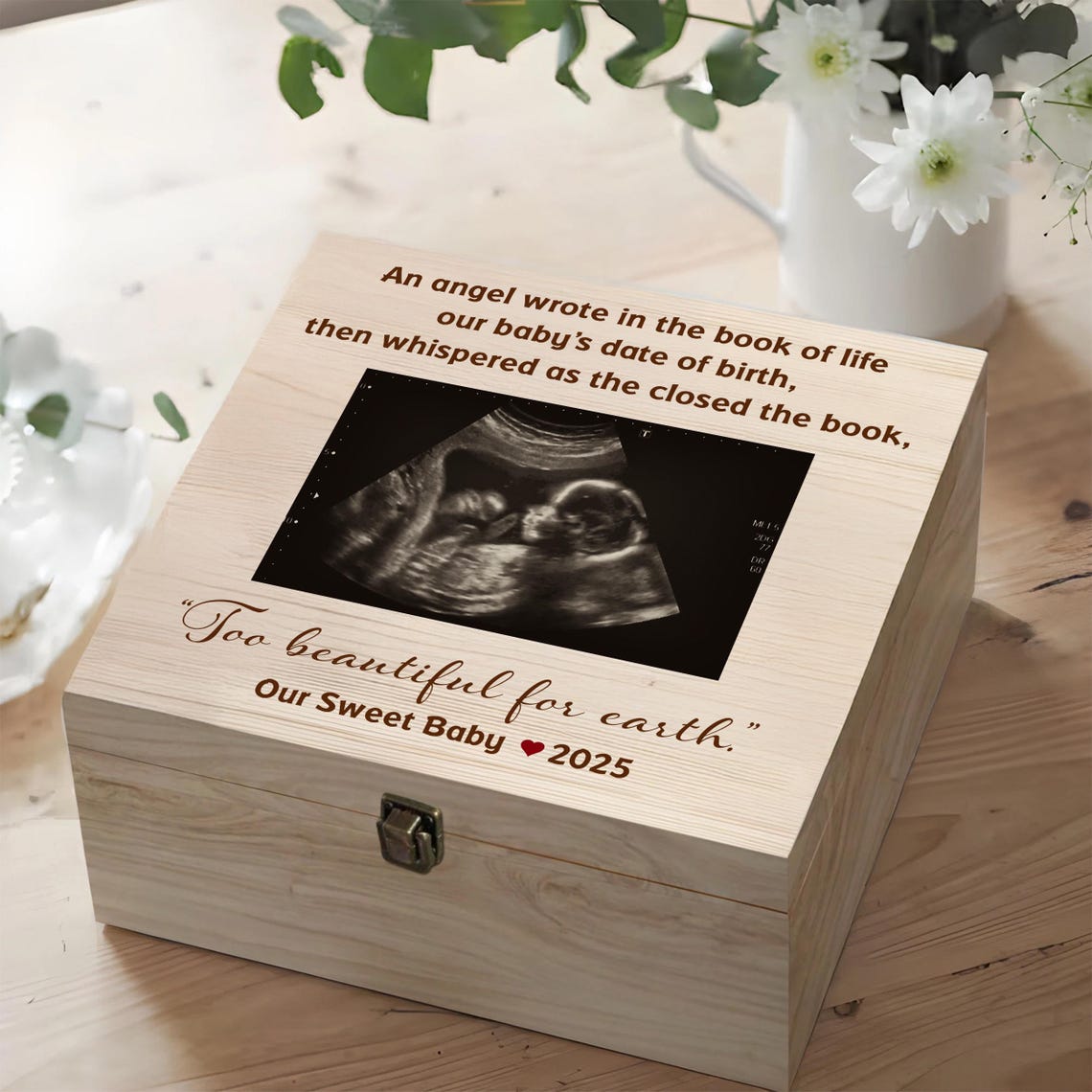 Personalised Photo Baby Loss Wooden Keepsake Box, Memory Box, Angel ...