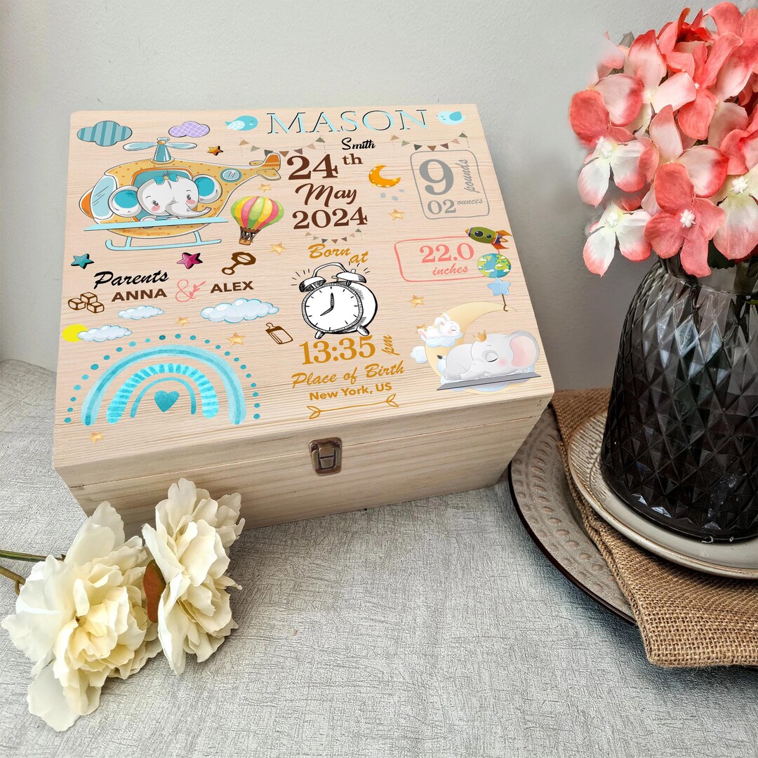 Personalized Baby Boy Memory Keepsake Box, Wooden Keepsake Box for ...
