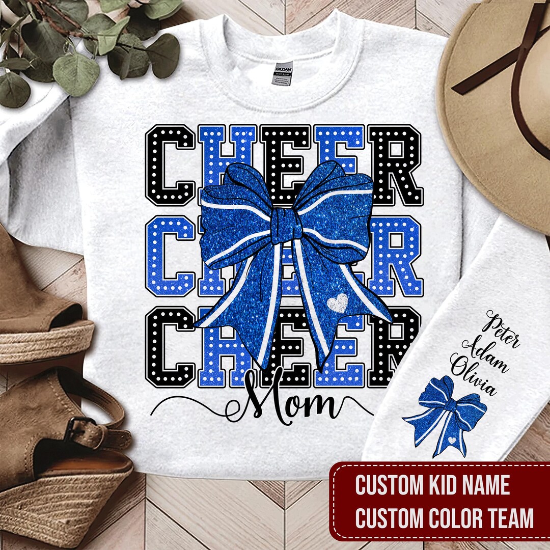 Personalized Cheer Mom Royal Blue Coquette Sweatshirt, Custom Kid Name ...