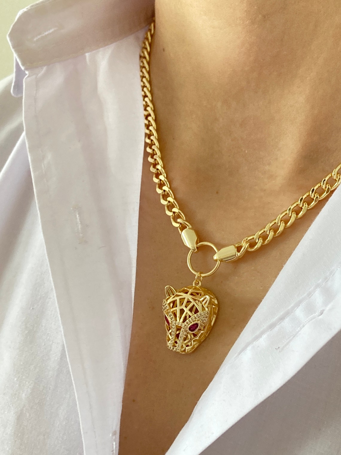 Leopard Head Necklace Panther Head Necklace Jaguar Cheetah - Etsy