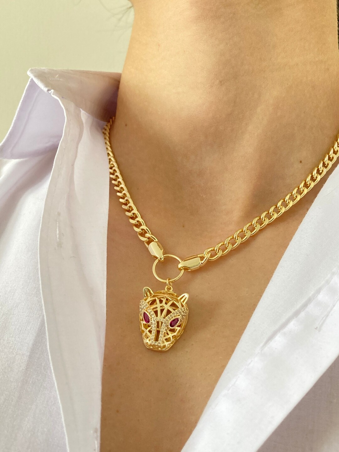 Leopard Head Necklace Panther Head Necklace Jaguar Cheetah - Etsy