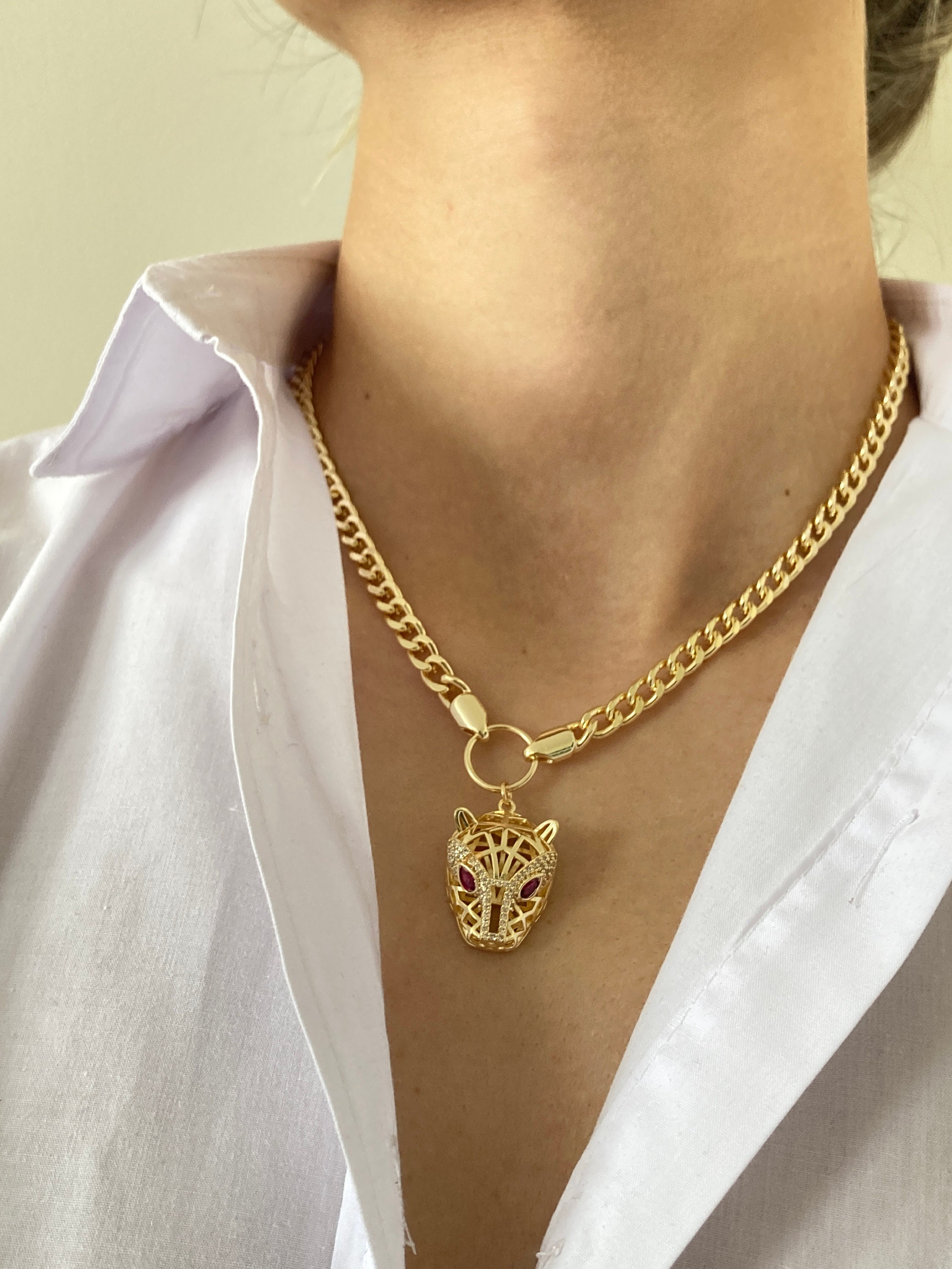 Leopard Head Necklace Panther Head Necklace Jaguar Cheetah - Etsy