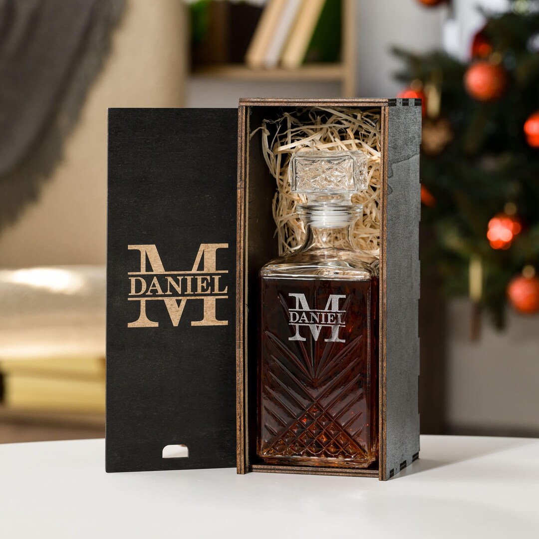 Engraved Bourbon Decanter Set With Whiskey Stones. Bourbon Glasses With ...
